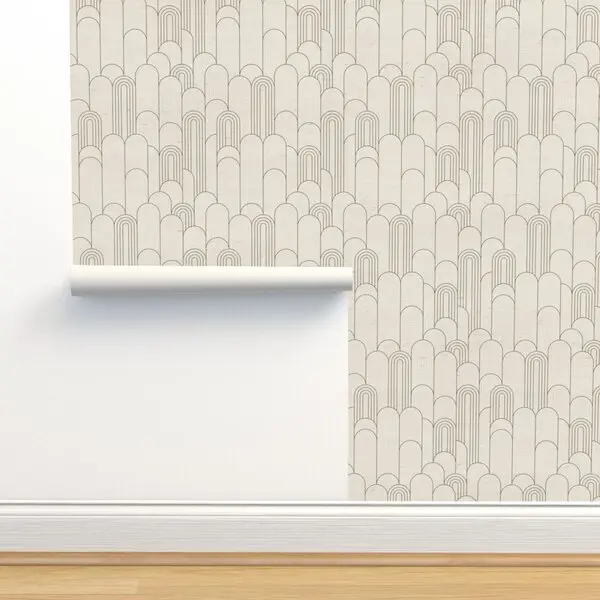 Spoonflower Geometric Clouds Rainbows Neutral Cream Green 100% Natural Sisal Grasscloth Wallcovering