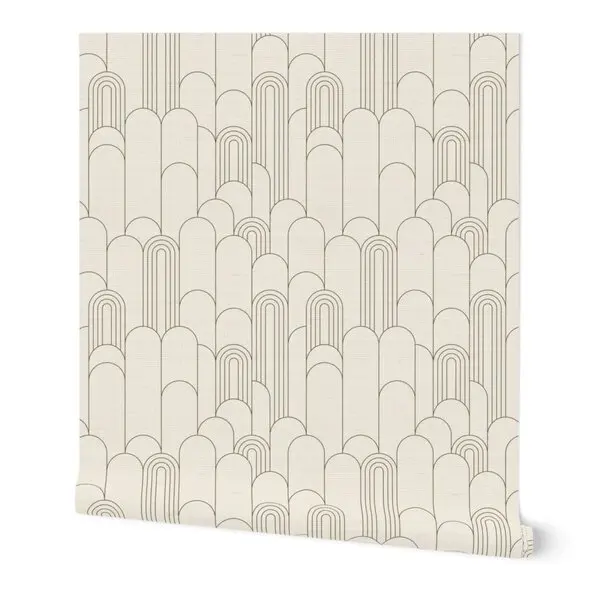 Spoonflower Geometric Clouds Rainbows Neutral Cream Green 100% Natural Sisal Grasscloth Wallcovering