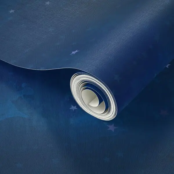 Spoonflower Watercolor Space Sky Stars Custom Removable Wallpaper - Blue