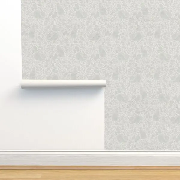 Spoonflower Bunnies In Thistle 100% Natural Sisal Grasscloth Wallcovering - Gray,beige,grey