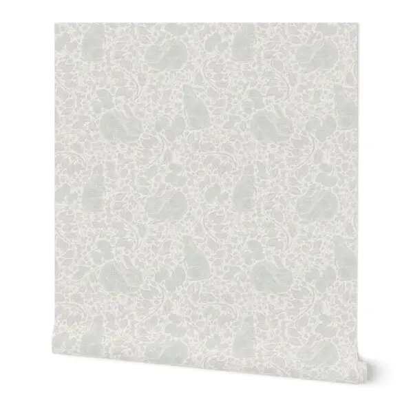 Spoonflower Bunnies In Thistle 100% Natural Sisal Grasscloth Wallcovering - Gray,beige,grey