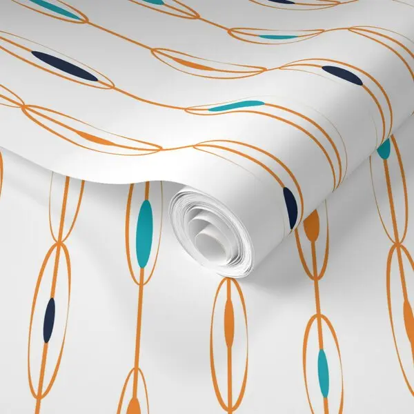 Spoonflower White Stripe Blue Bright Retro Orange Turquoise Custom Removable Wallpaper - Gray,blue,brown