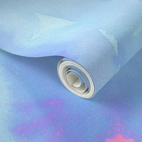 Spoonflower Cool Water Snake Watercolor Abstract Custom Pre-pasted Wallpaper - Blue,pink