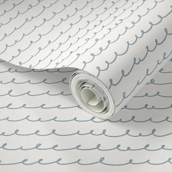 Spoonflower Grey Loops Waves Scribbles Off Custom Pre-pasted Wallpaper