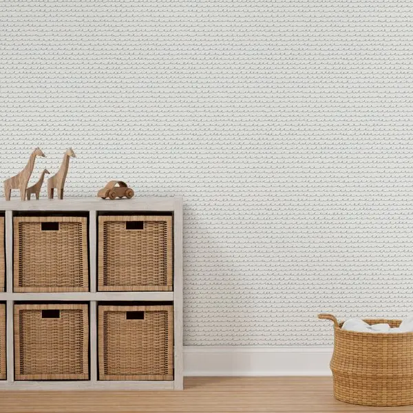 Spoonflower Grey Loops Waves Scribbles Off Custom Pre-pasted Wallpaper