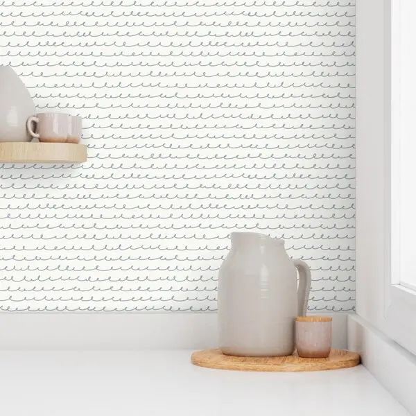 Spoonflower Grey Loops Waves Scribbles Off Custom Pre-pasted Wallpaper