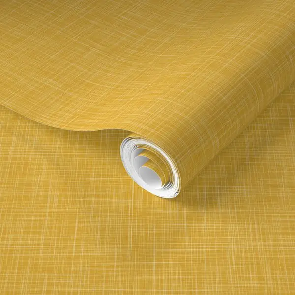 Spoonflower Coordinate Solid Mustard Ochre 100% Natural Sisal Grasscloth Wallcovering - Yellow