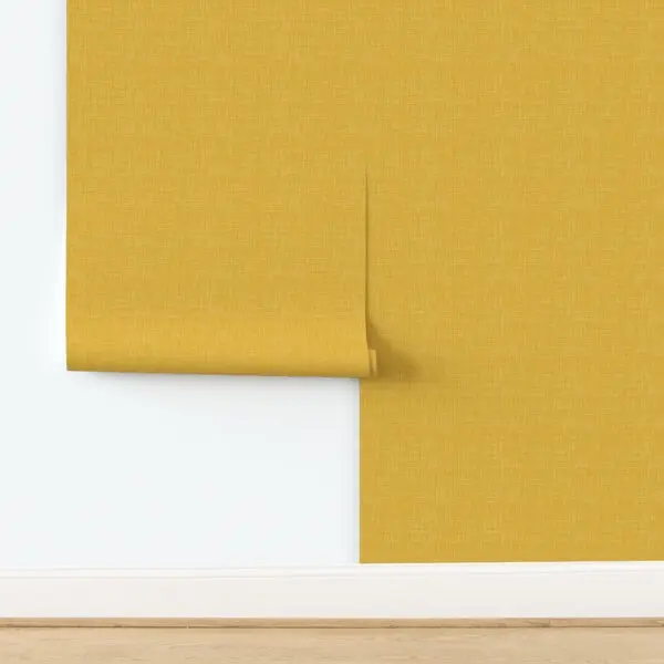 Spoonflower Coordinate Solid Mustard Ochre 100% Natural Sisal Grasscloth Wallcovering - Yellow