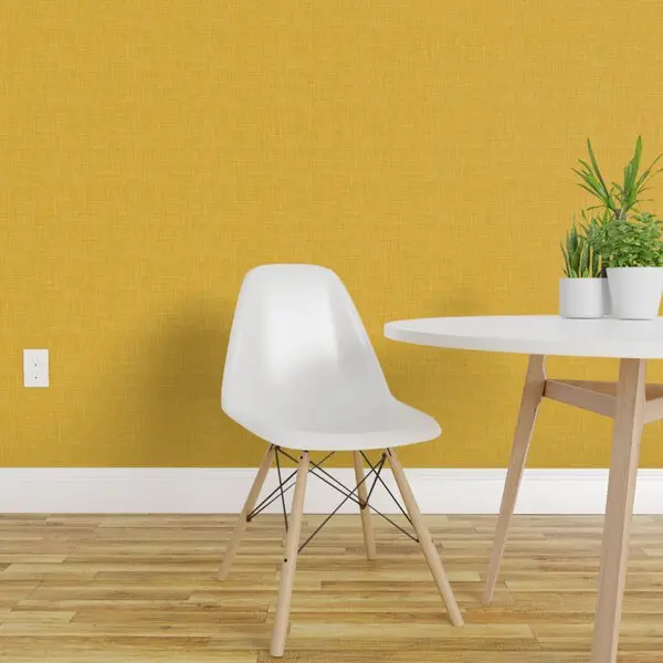 Spoonflower Coordinate Solid Mustard Ochre 100% Natural Sisal Grasscloth Wallcovering - Yellow