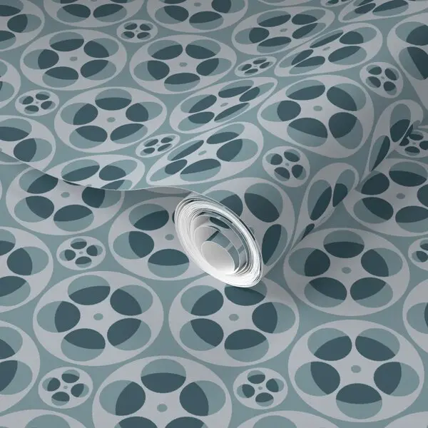 Spoonflower Circle Movie Photography Film Reel Cinema Traditional Wallpaper - Blue