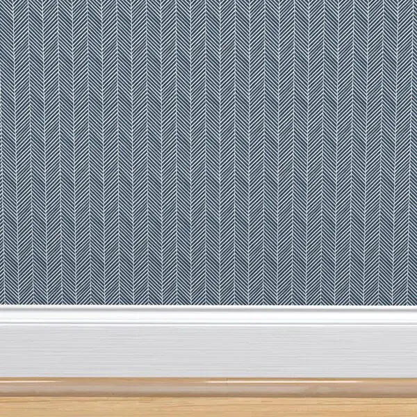 Spoonflower Navy Herringbone 100% Natural Sisal Grasscloth Wallcovering - Navy,blue