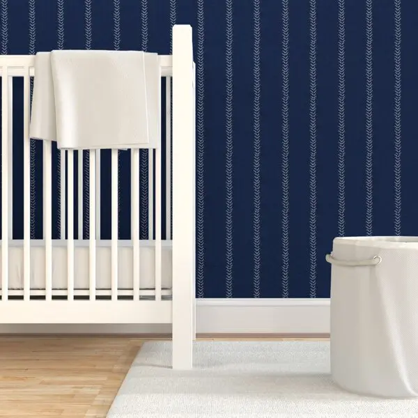 Spoonflower Woven Stitched Blue Stripe White On Navy Indigo Custom Removable Wallpaper - Blue,gray