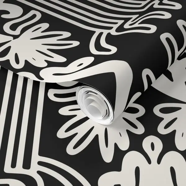 Spoonflower Art Nouveau Bold Classic Black And Custom Pre-pasted Wallpaper - Black,white,gray