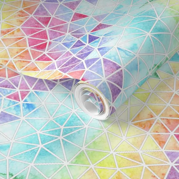 Spoonflower Mosaic Custom Pre-pasted Wallpaper - Rainbow