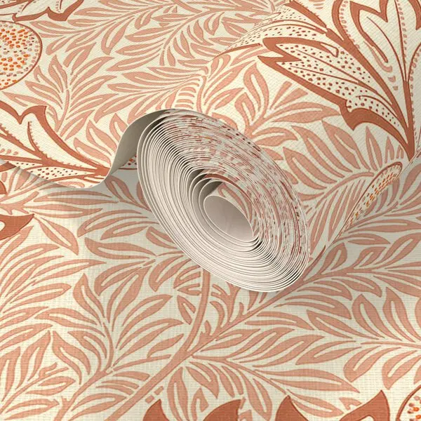 Spoonflower William Morris Apple Victorian Floral Arts And 100% Natural Sisal Grasscloth Wallcovering - Orange