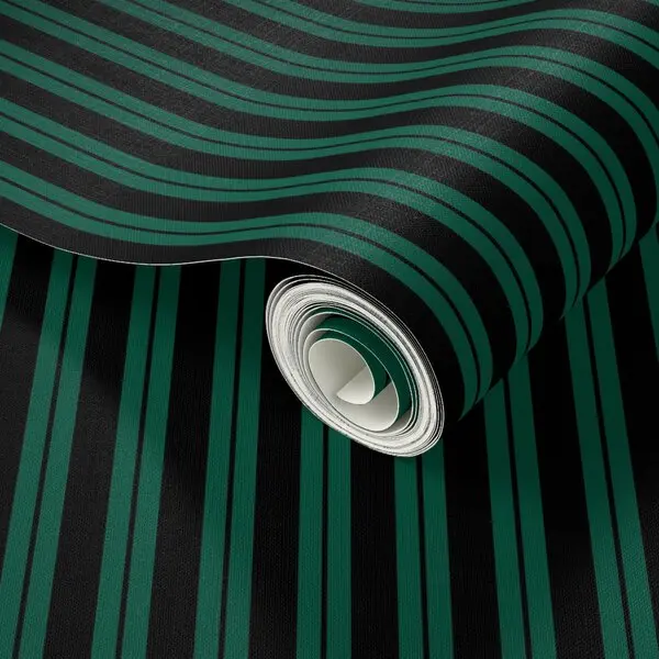 Spoonflower Green Stripe Pattern Member Attraction Custom Removable Wallpaper - Green,black