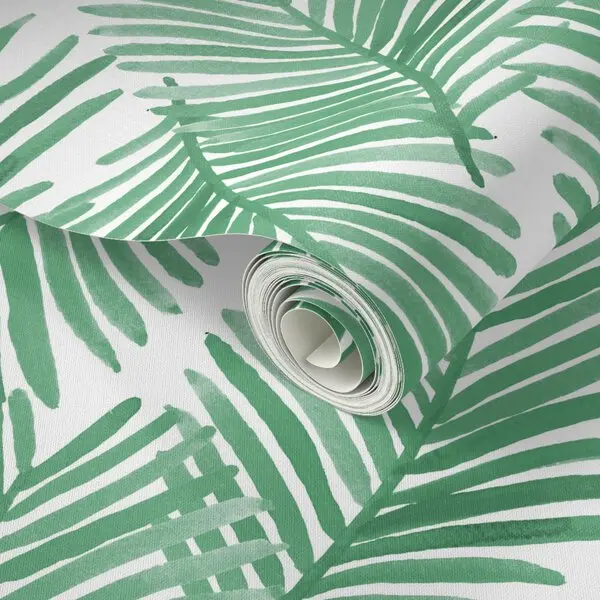 Spoonflower Green Palm Hawaii Tree Palms Springs Custom Removable Wallpaper - Green,mint