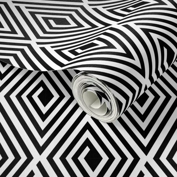 Spoonflower Black And White Diamonds Diamond Op Custom Removable Wallpaper - Black,white,gray
