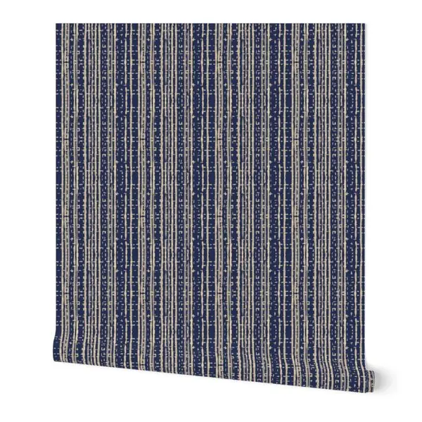 Spoonflower Navy Vintage 100% Natural Sisal Grasscloth Wallcovering