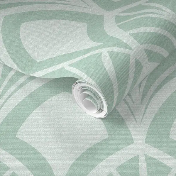 Spoonflower Mint Green Vintage Retro Geometric Art Deco Spring Custom Pre-pasted Wallpaper - Green,gray
