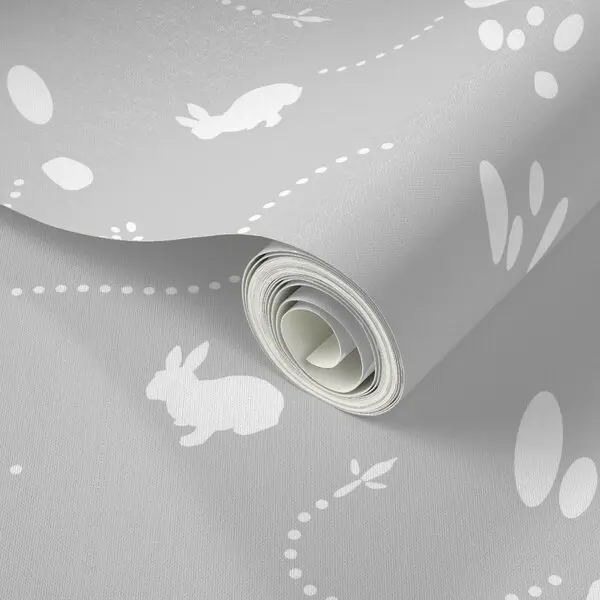 Spoonflower Winter Snowy Day Hare Forest Animals White Rabbit Custom Pre-pasted Wallpaper - Gray,white
