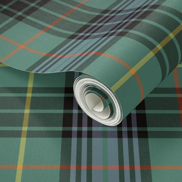 Spoonflower Black Green Yellow Plaid Orange Light Blue Tartan Custom Pre-pasted Wallpaper - Green,blue,brown