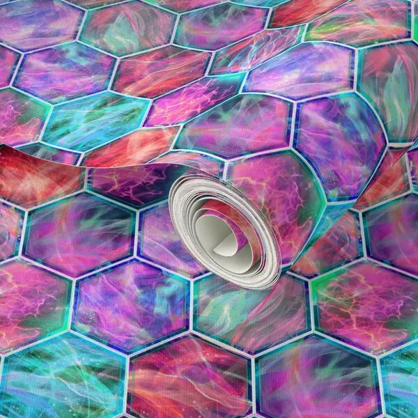 Spoonflower Pink Psychedelic Spring Summer Marble Lightning Custom Removable Wallpaper - Purple,blue,pink