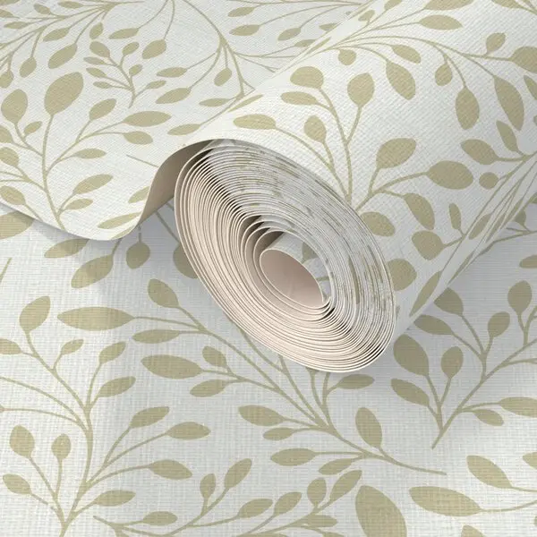 Spoonflower Winding Leaves Beige Small 100% Natural Sisal Grasscloth Wallcovering - Brown,beige