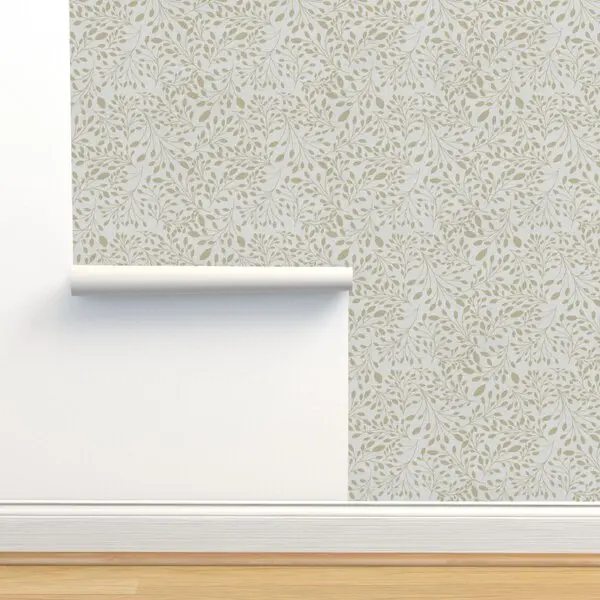 Spoonflower Winding Leaves Beige Small 100% Natural Sisal Grasscloth Wallcovering