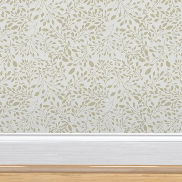 Spoonflower Winding Leaves Beige Small 100% Natural Sisal Grasscloth Wallcovering