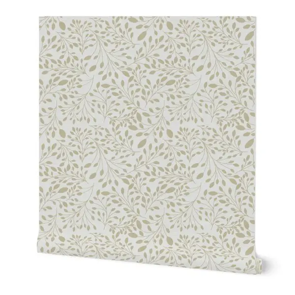 Spoonflower Winding Leaves Beige Small 100% Natural Sisal Grasscloth Wallcovering