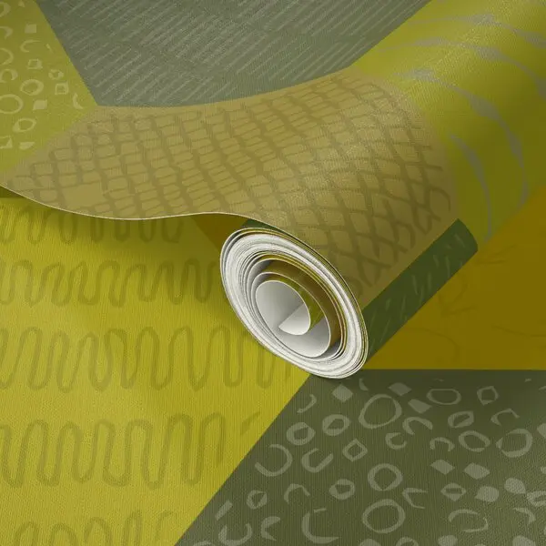 Spoonflower Green Chartreuse Olive Hexagons Custom Pre-pasted Wallpaper - Green,yellow,black