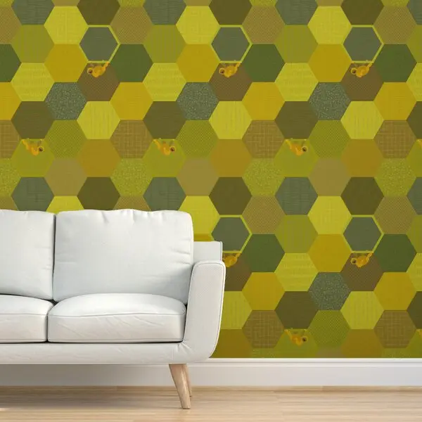 Spoonflower Green Chartreuse Olive Hexagons Custom Removable Wallpaper