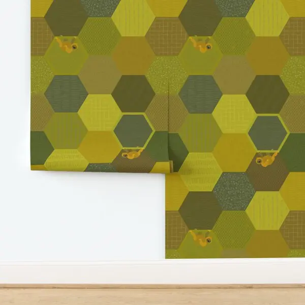 Spoonflower Green Chartreuse Olive Hexagons Custom Removable Wallpaper