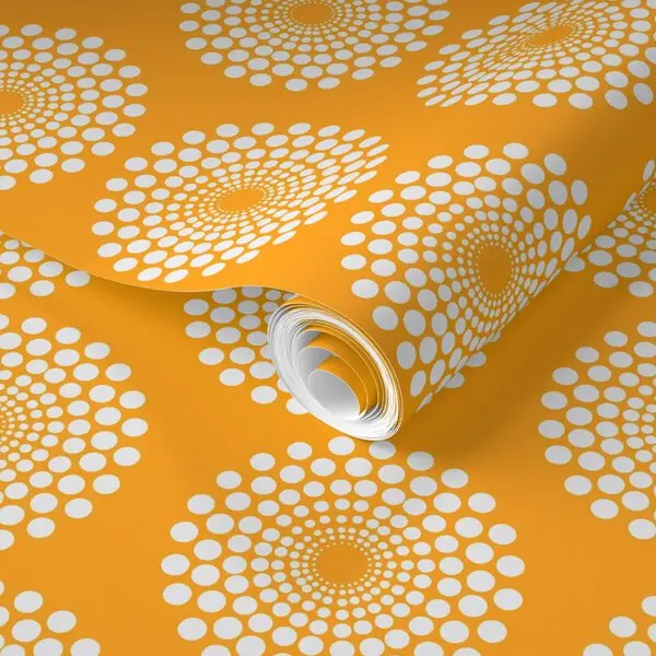 Spoonflower Mod Orange Circle Geometric Dots Mid Century Traditional Wallpaper - Orange,white,beige
