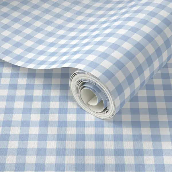 Spoonflower Gingham Blueberry Country Blue White Checked Custom Removable Wallpaper - Blue,white,gray
