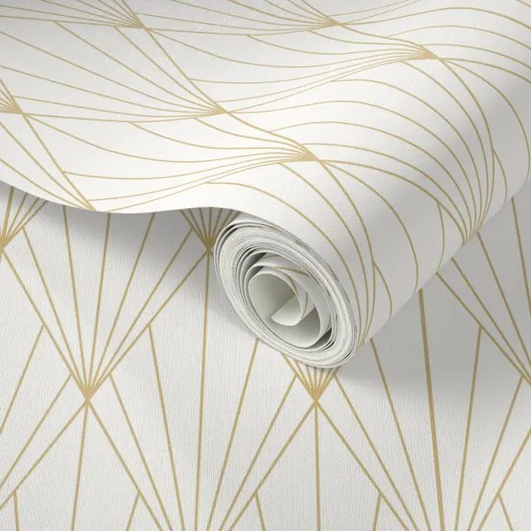 Spoonflower Cream Modern Gold Geometric Art Deco 1920 Custom Pre-pasted Wallpaper - White,gray