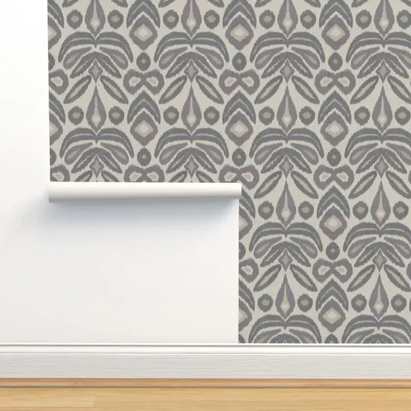 Spoonflower Neutral Bloom Ikat 100% Natural Sisal Grasscloth Wallcovering - Gray,beige,grey