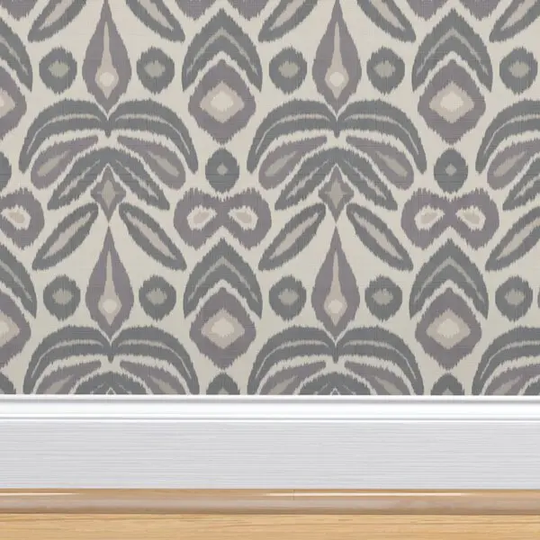 Spoonflower Neutral Bloom Ikat 100% Natural Sisal Grasscloth Wallcovering - Gray,beige,grey