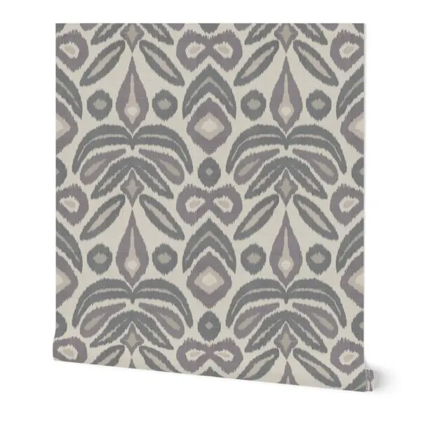 Spoonflower Neutral Bloom Ikat 100% Natural Sisal Grasscloth Wallcovering - Gray,beige,grey
