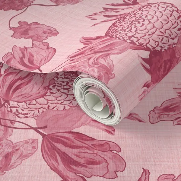 Spoonflower Pink Flowers Floral Modern Burgundy Berry Traditional Wallpaper - Pink,red