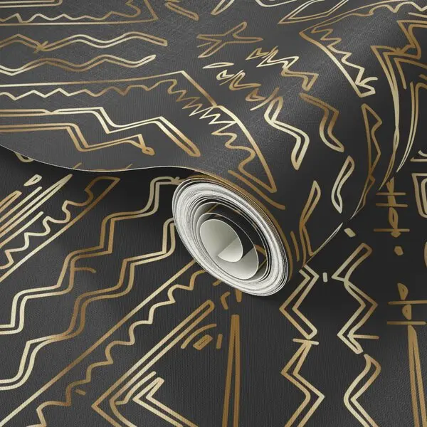 Spoonflower Gold Mudcloth African Style Black Gray Brown Earth Custom Removable Wallpaper - Brown,gray,beige