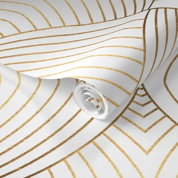 Spoonflower Gold Art Deco Geometric Neutral Cream Mustard 100% Natural Sisal Grasscloth Wallcovering - White,green,beige
