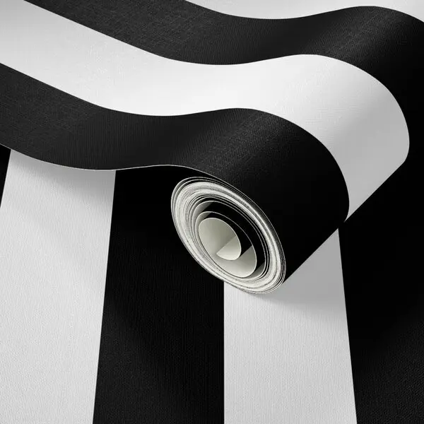Spoonflower Inch Black White Stripes Vertical Classic Simple Custom Pre-pasted Wallpaper - Black,white,gray