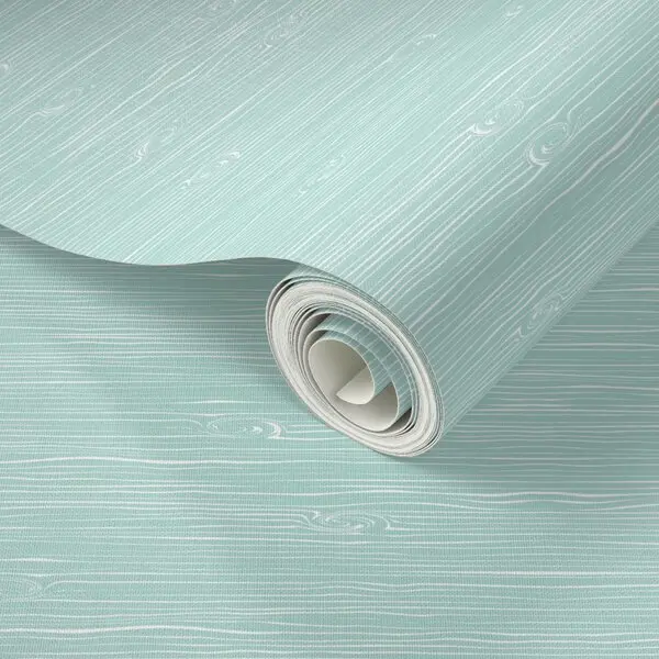 Spoonflower Teal Woodland Mint Aqua Wood Grain Woodgrain Custom Pre-pasted Wallpaper - Teal,white,gray