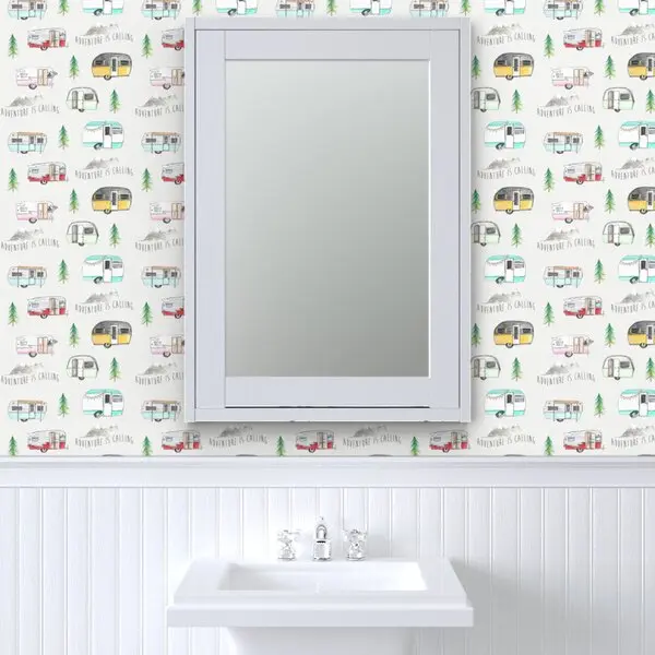 Spoonflower Retro Camping Camper Adventure Traditional Wallpaper