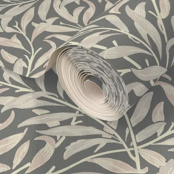 Spoonflower Willow Bough In Sand And Slate 100% Natural Sisal Grasscloth Wallcovering - Gray,grey
