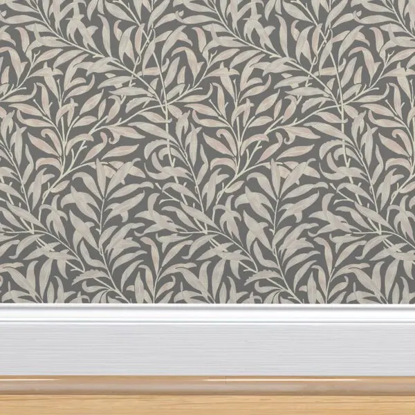 Spoonflower Willow Bough In Sand And Slate 100% Natural Sisal Grasscloth Wallcovering - Gray,grey