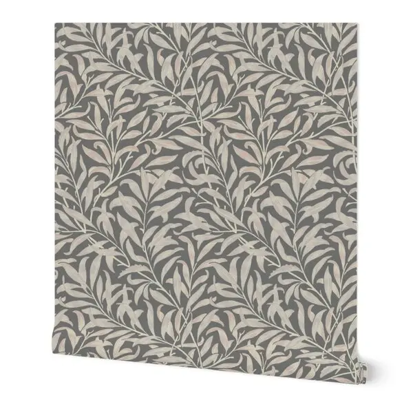 Spoonflower Willow Bough In Sand And Slate 100% Natural Sisal Grasscloth Wallcovering - Gray,grey