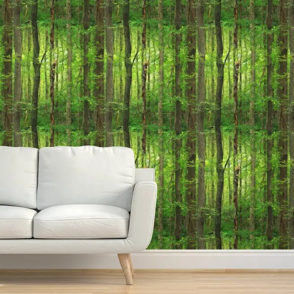 Spoonflower Green Nature Branches Forest Trees Photograph Traditional Wallpaper